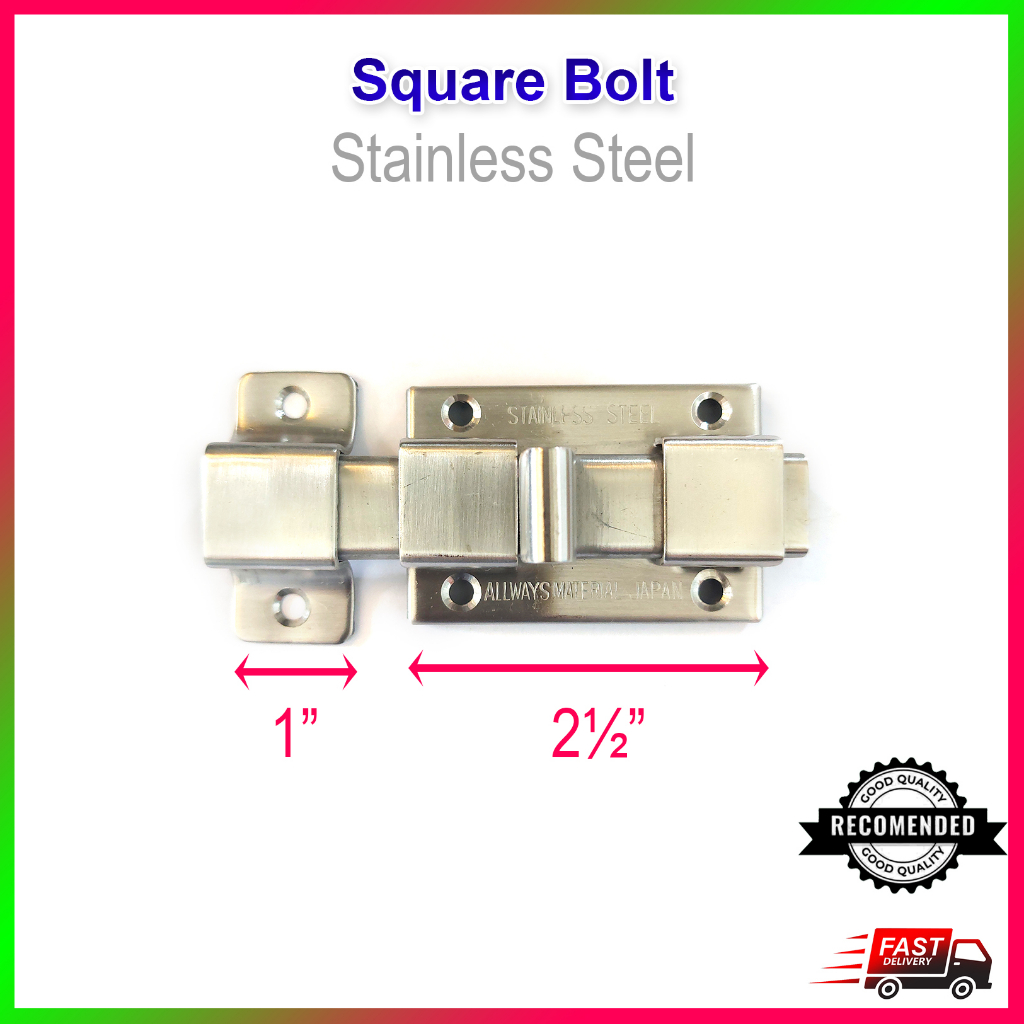 Square Bolt Stainless Steel Door Slide Latch Bolt Shed Gate Fence ...