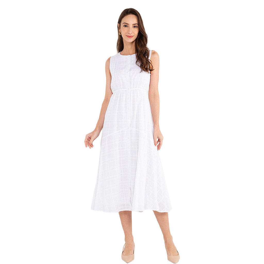 ELLE Apparel Sleeveless Checked Button Front Midi Dress ES100672 ...