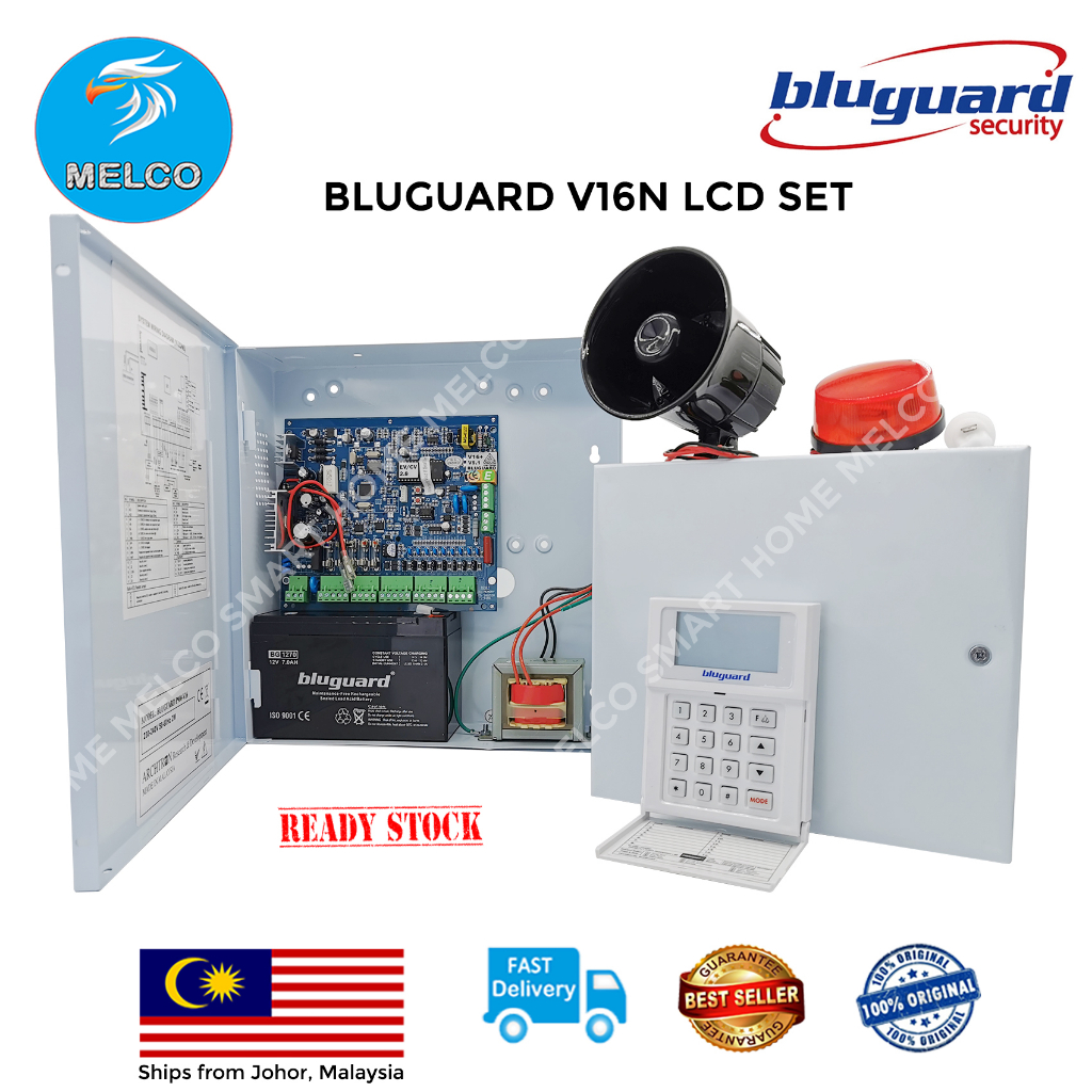 Bluguard Alarm V16 N LCD 16 Zone Alarm System Sistem Penggera | Shopee ...
