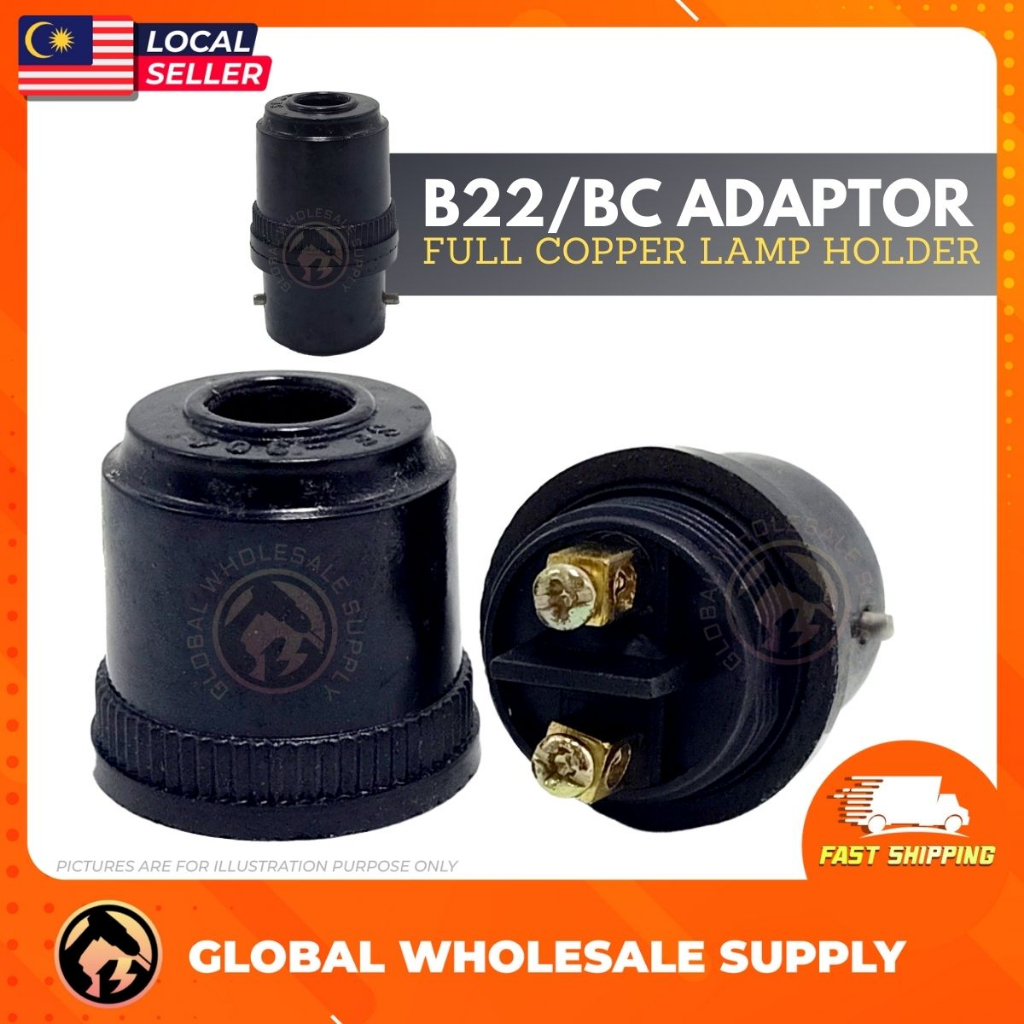 Full Copper B22 Adaptor BC Lamp Holder Connector Penyambung Mentol Bulb ...