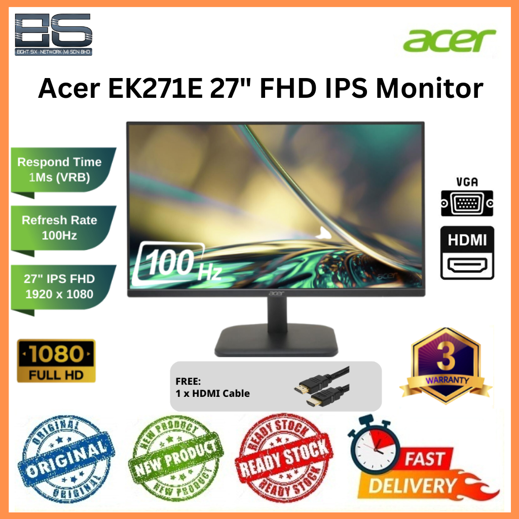 Acer EK271E 27" FHD IPS 100hz 1ms LED Monitor ( HDMI, VGA, 3 Years ...