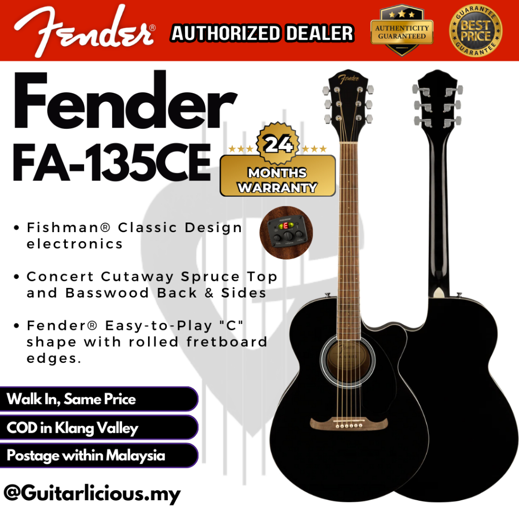 Fender FA-135CE Dreadnought Acoustic Guitar with Fender Active PIck Up ...