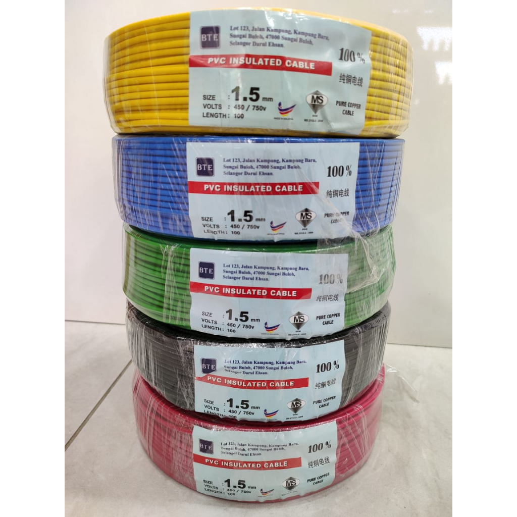 (100 Meter) BTE 1.5-2.5MM PVC cable 100% Full Copper - SIRIM | Shopee ...