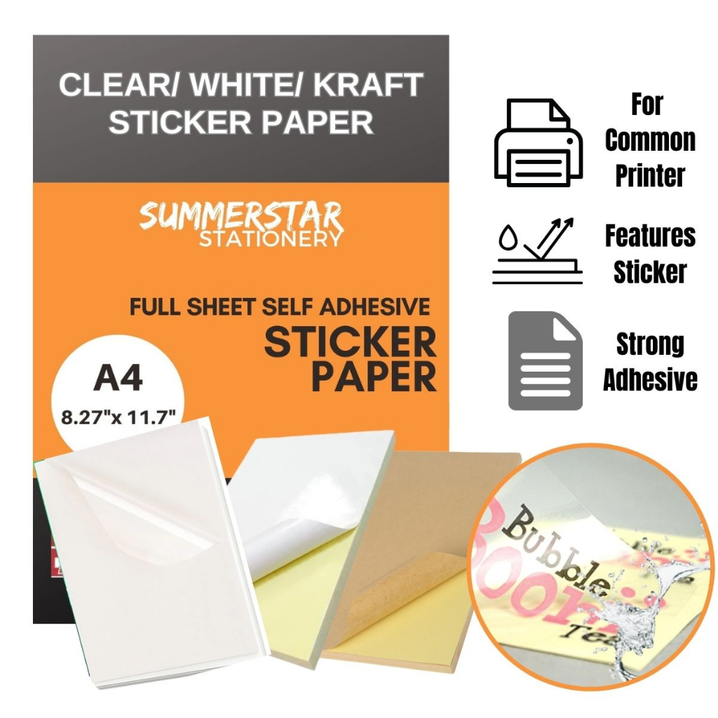 Printable Sticker A4 Gloss White Label / Kraft Paper / Transparent ...