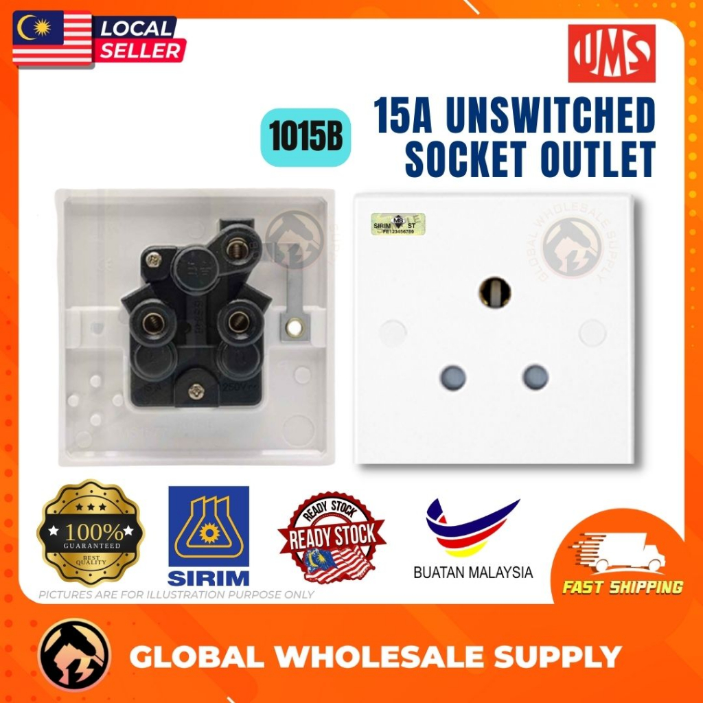 (SIRIM) UMS 15A UNSWITCHED OUTLET Socket Round Pin Soket 15amp Socket ...
