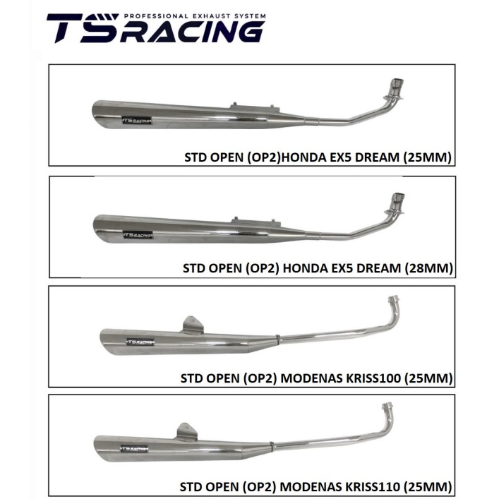 TS RACING EX5 DREAM KRISS EXHAUST RACING STANDART OPEN BEARING EKZOS PIPE 25MM 28MM KRISS100 ...
