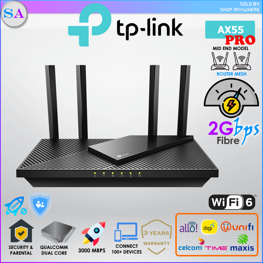 TP-Link Archer AX55 Pro AX3000 Dual Band Multi Gigabit 2.5G Port WiFi 6 Router Mesh | Shopee ...