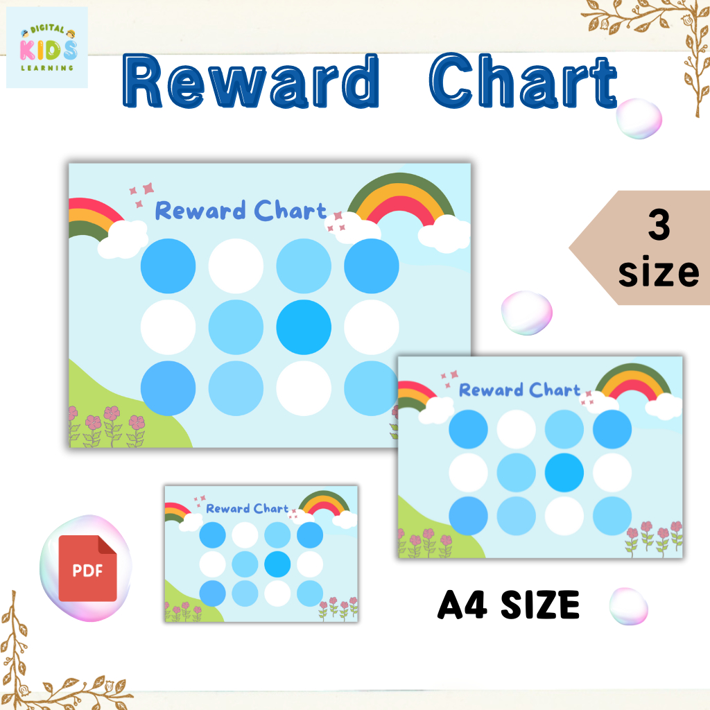 PDF Printable Blue theme Rewards chart for kids boys Kad Ganjaran Murid ...