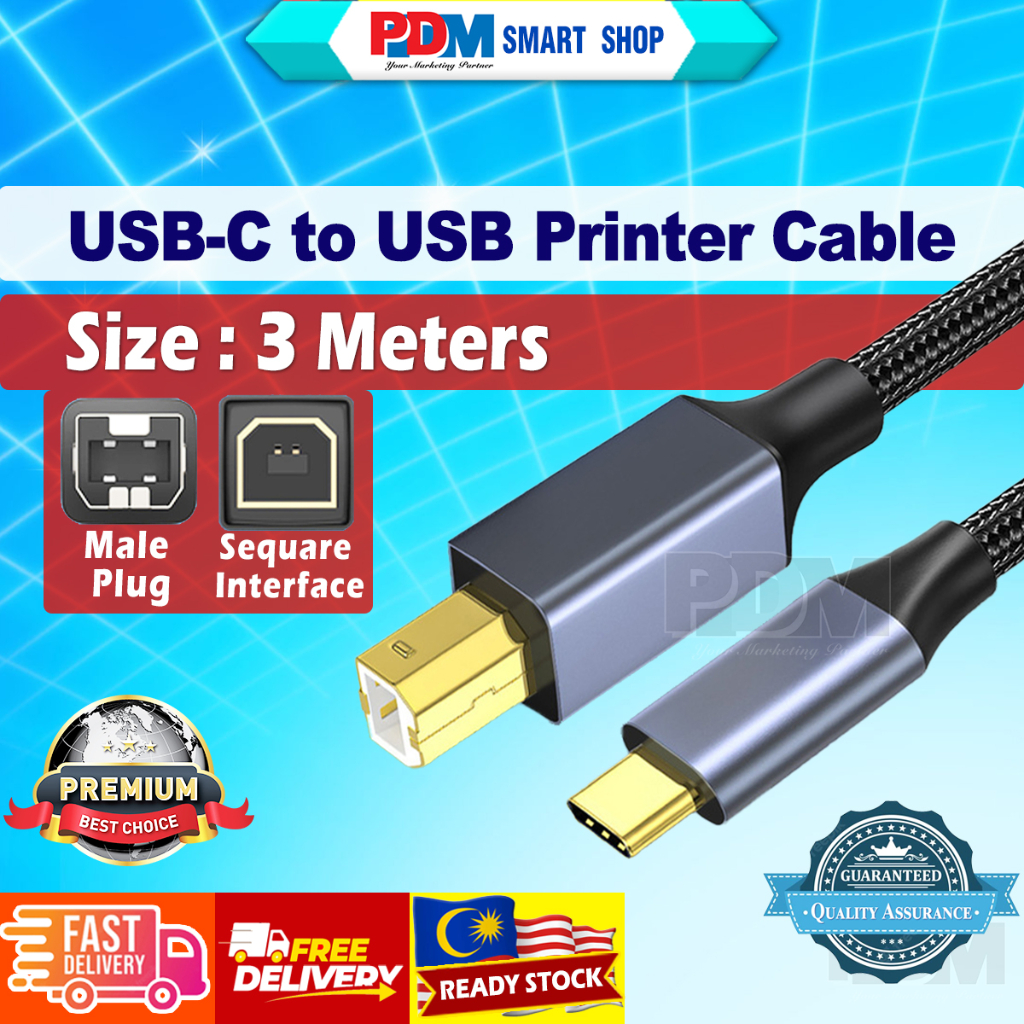 PDM Type-C Male to USB2.0 B-Male Printing Cable 3 Meters | Shopee Malaysia