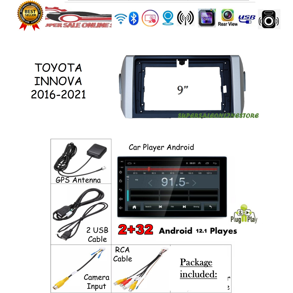 TOYOTA INNOVA 2016 - 2021 Android Player 9 inch PLUG N PLAY with OEM ...