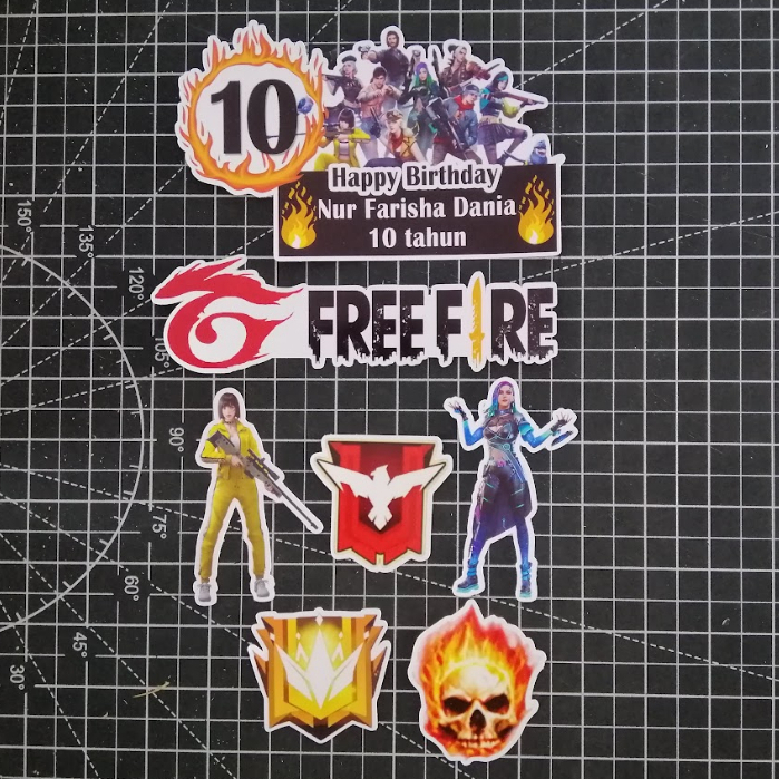 [CUSTOM NAME] Happy Birthday Cake Topper Free Fire Decoration Set Party ...