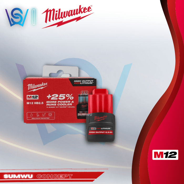 MILWAUKEE M12 High Output Red Lithium-Ion 2.5Ah Battery / M12 C2C Charger STARTER PACK (M12B25 ...