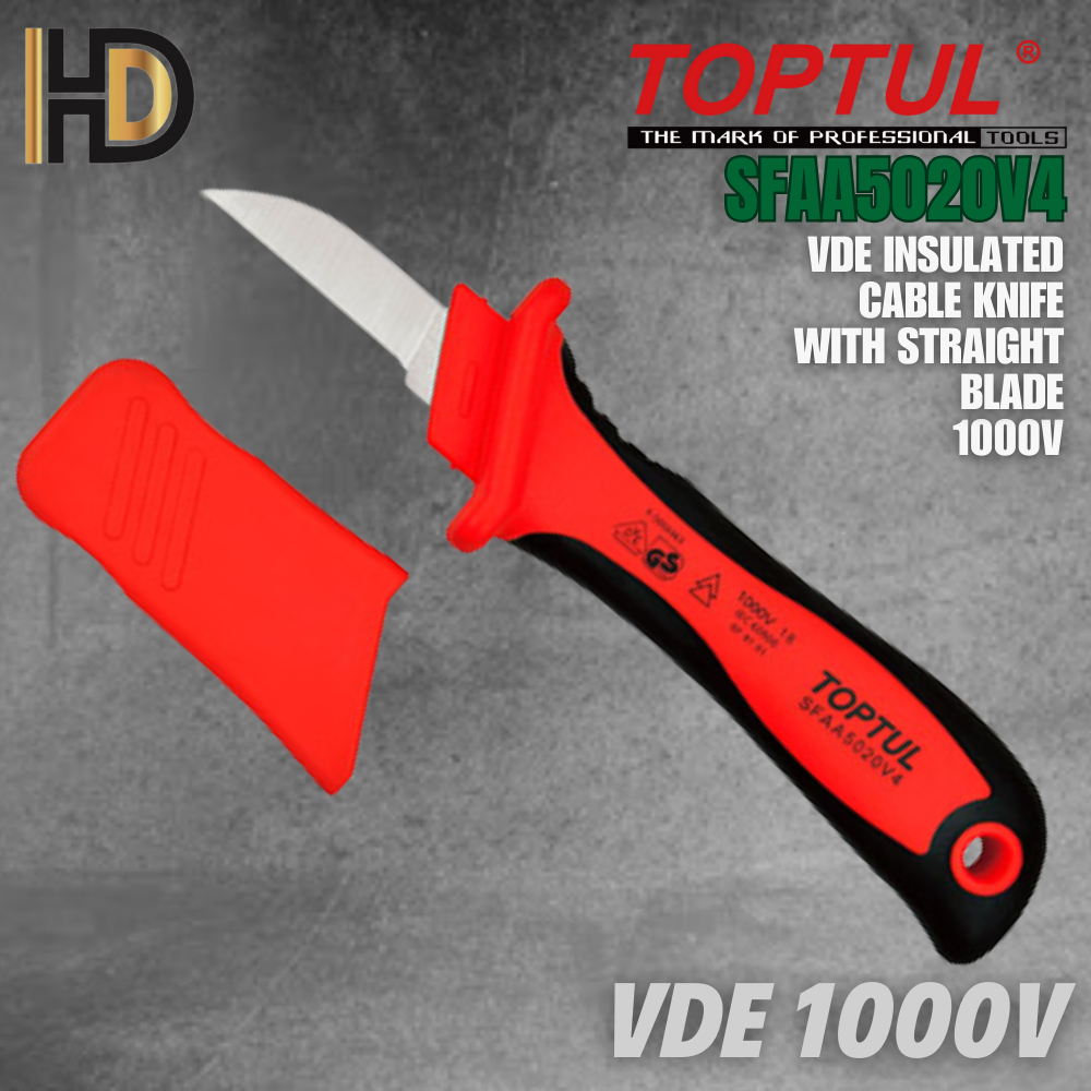 TOPTUL VDE Insulated Cable Knife With Straight Blade / 1000V VDE Cable ...