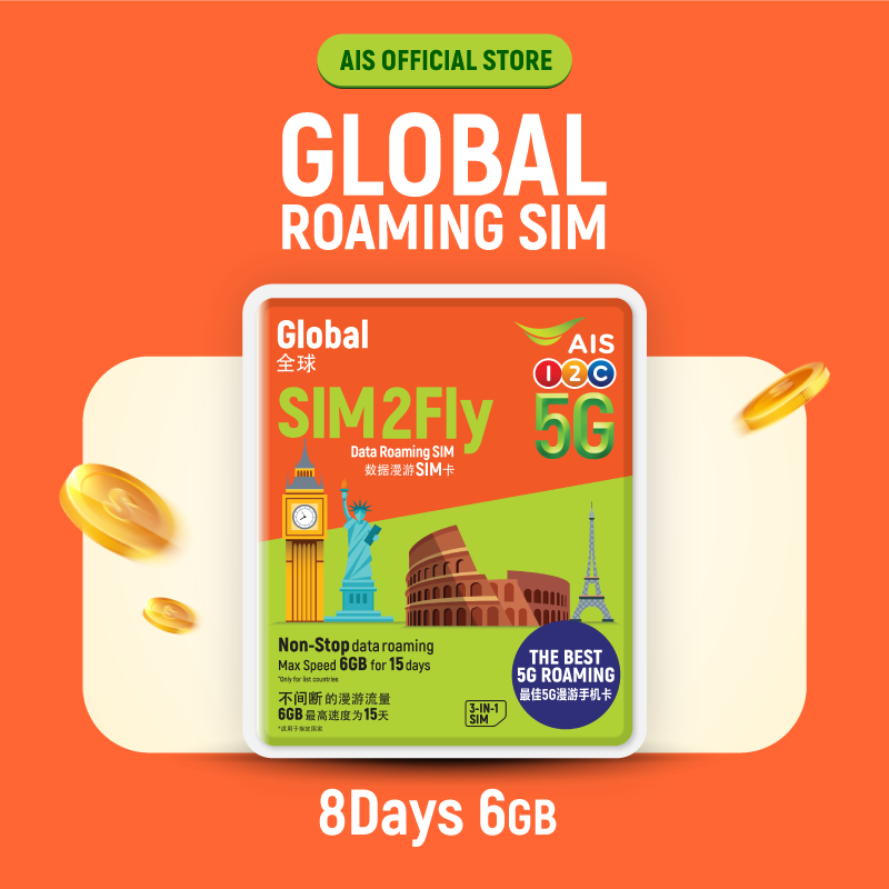【Global Travel AIS Sim Card】【15Days 6GB】【5G High Speed Data】【AIS SIM2Fly 899】+Travel Prepaid Sim ...