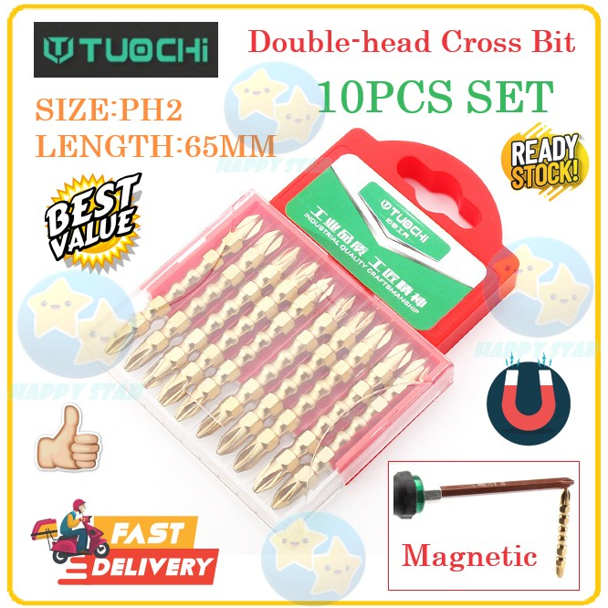 10pcs Set PH2 Magnetic Screw Driver Bit Double Stick 65mm Drill Power ...