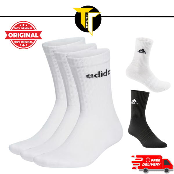 Adidas 100% Original Cushioned Sportswear Crew High Socks Black White ...
