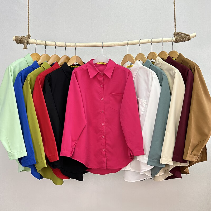 【Ready Stock】Shirt Blouse Wanita Solid Color Single Kemeja Pocket Long ...