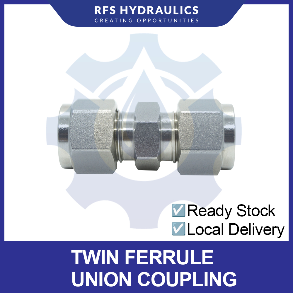 RFS Stainless Steel SS316, 1/8"OD to 1"OD Union Coupling with Double Ferrule, Compression Tube ...