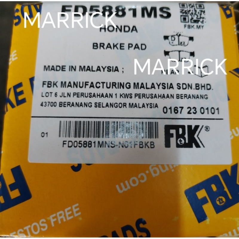 Honda Civic FC TEA 1.5 Turbo 1.8 2016-2021 rear brake pad FBK | Shopee ...