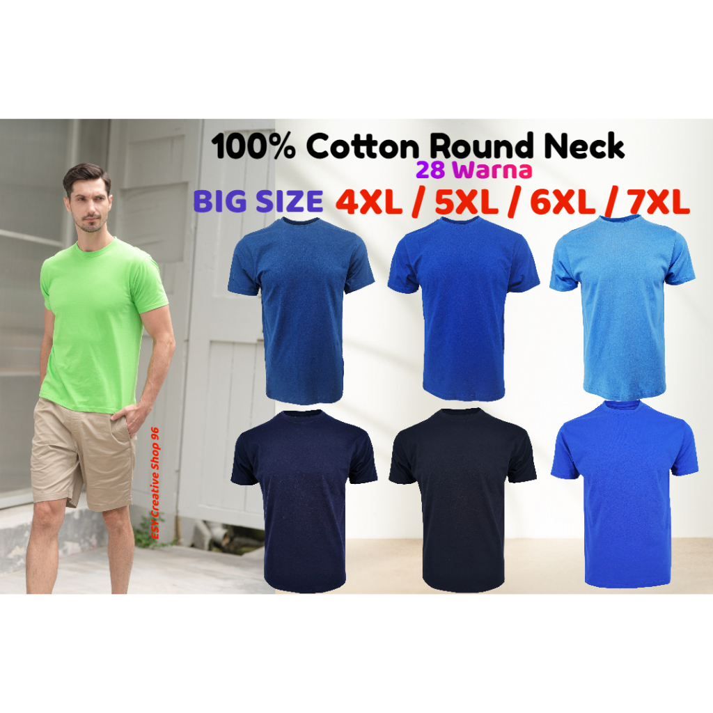BIG SIZE (4XL - 7XL) Unisex 100% Cotton T Shirt Round Neck BEST SELLER Plus Size Baju Lelaki ...