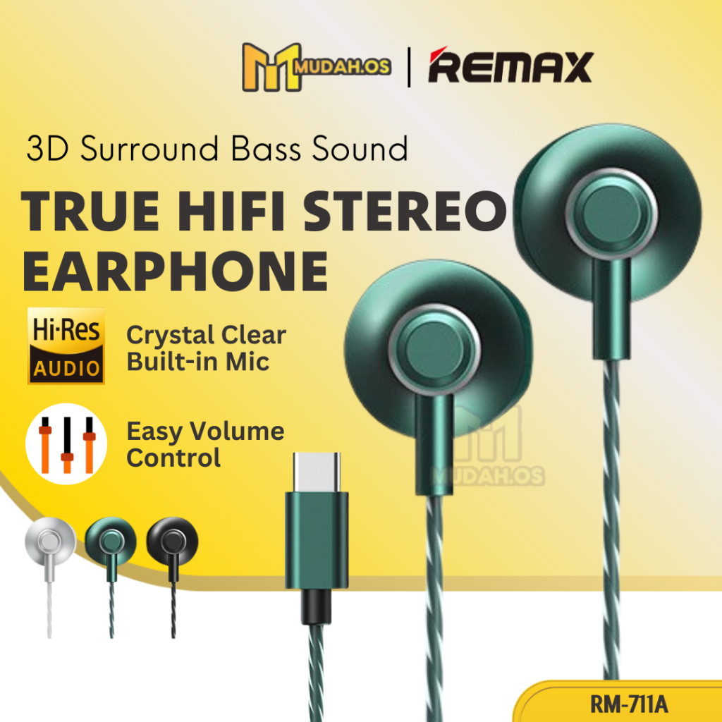 REMAX Digital Type C Bass Earphone Wire MDRM711A Wired In Ear Flat USB ...
