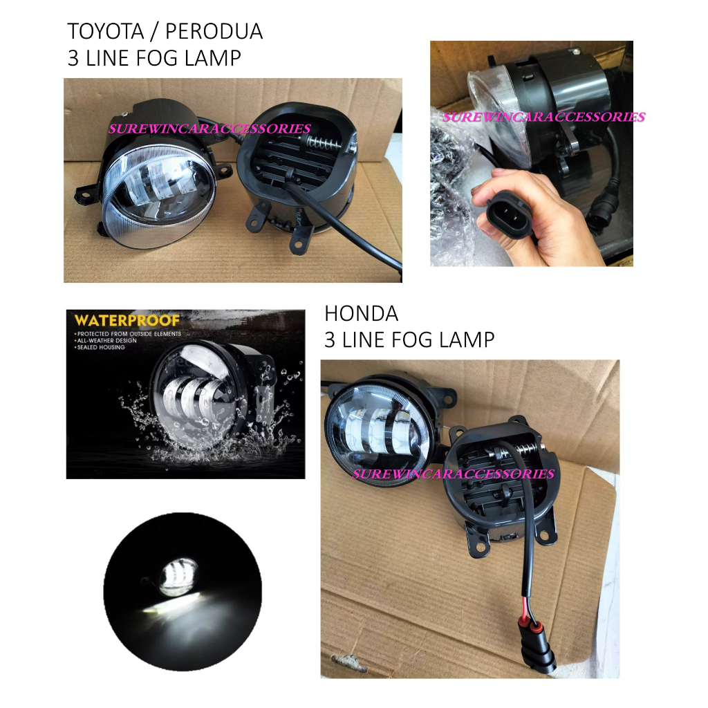 TOYOTA / PERODUA HONDA 3 LINE FOG LAMP 3.5" (WHITE+AMBER) | Shopee Malaysia