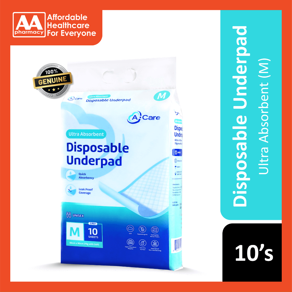 A-Care Ultra Absorbent Disposable Underpad Size M 60x90cm (10's ...