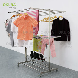 OKURA Stainless Steel Clothes Rack Cloth Drying Rack Foldable Mobility ...