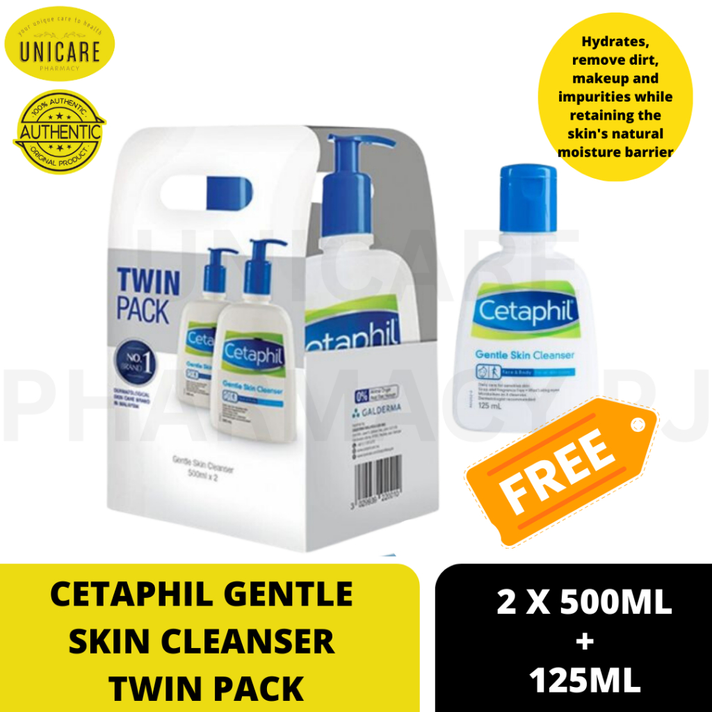 CETAPHIL GENTLE SKIN CLEANSER TWIN PACK (2 X 500ML + 125ML) | Shopee ...
