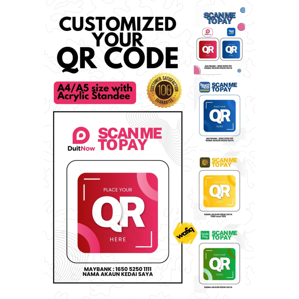 #1 CUSTOMIZED QR Code on ACRYLIC STAND A4 A5 A6 TOUCH&GO MAE DUITNOW ...