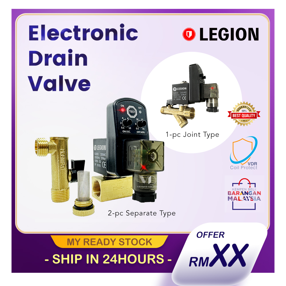 LEGION Electronic Timer Auto Drain Solenoid Valve 1/2" 230VAC/24VDC for ...