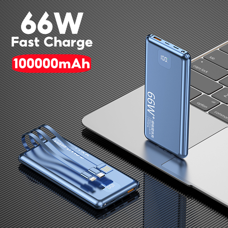 Powerbank 100000mAh 66W Super Fast Charge With 3 Cable Power Bank LED ...