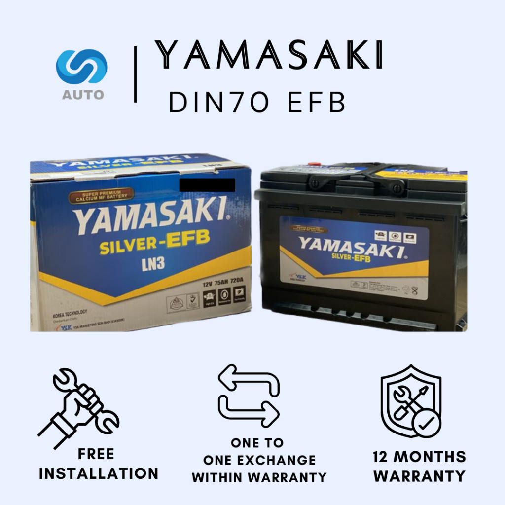 Yamasaki DIN 70 EFB (LN3) Silver Car Battery [Made in Malaysia] | Shopee Malaysia