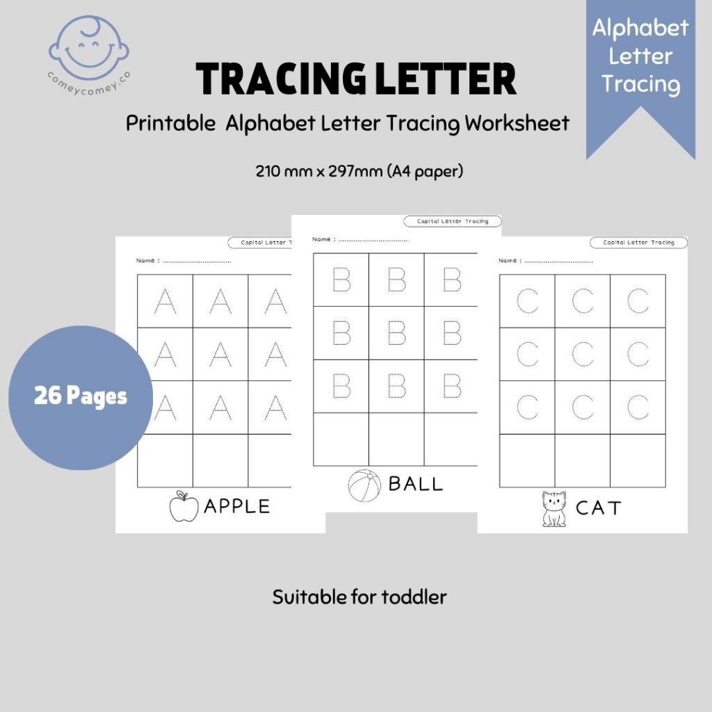 Printable Alphabet Letter Tracing Worksheet, Kids Activity for Tracing ...