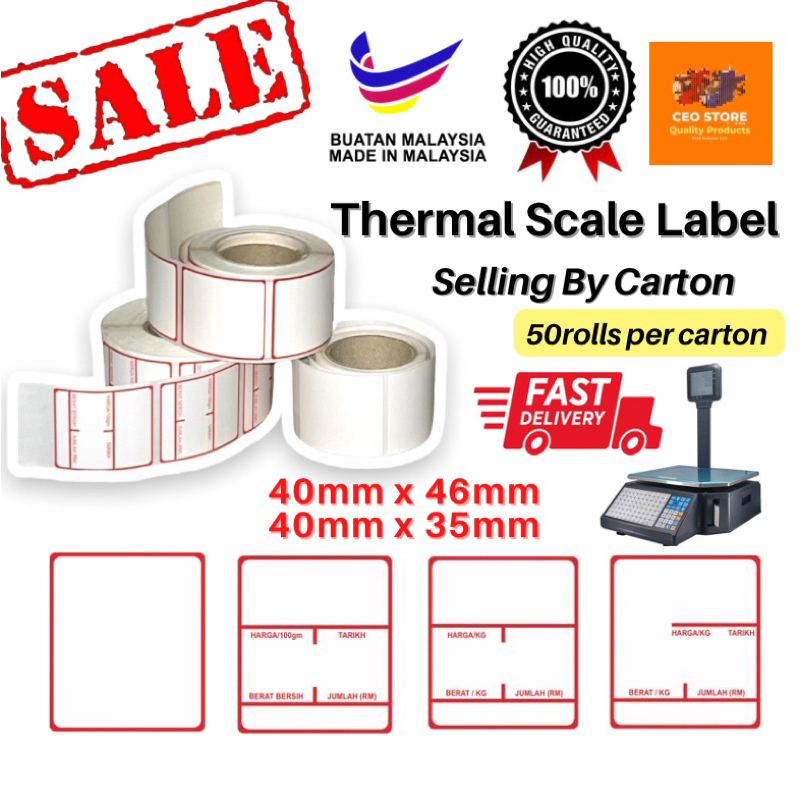 Thermal Scale Label Sticker Timbang Sticker 40mm x 46mm 600pcs per roll ...