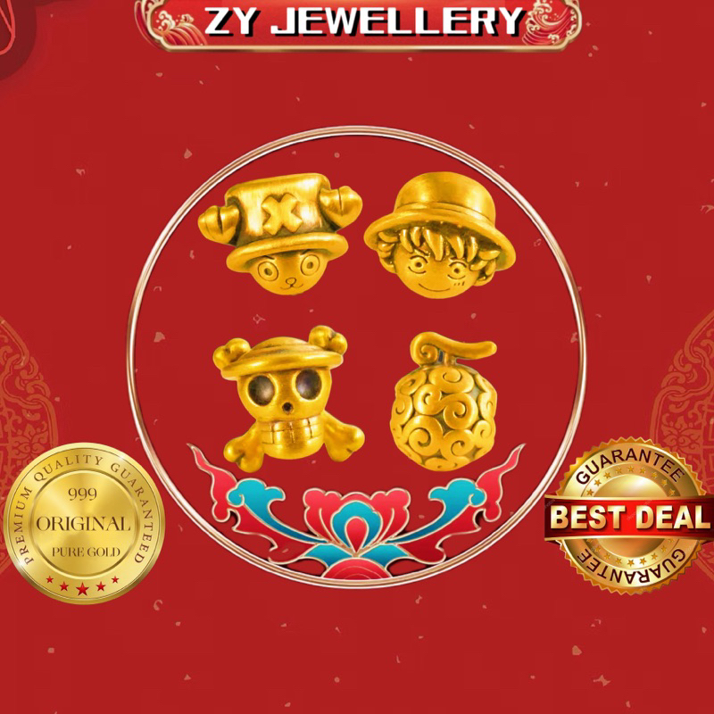 Zy Jewellery 3D 999 Pure Gold One Piece Black Gold Series Golden Charm ...