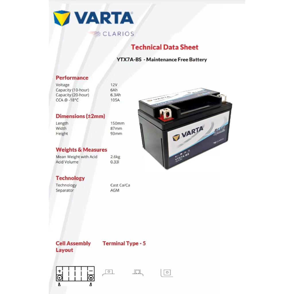 YTX7A-BS BATTERY GEL KARISMA V1 / ELIT 150 / COMEL / NITRO / SM Sport ...