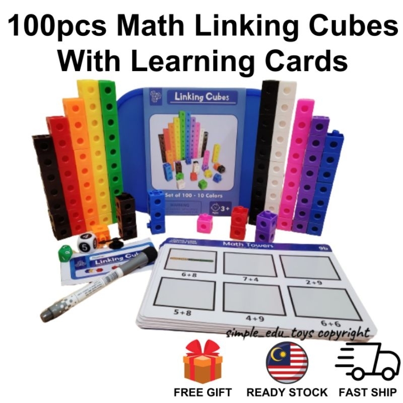 Mathlink Cubes Linking Cubes 100pcs with Learning Cards Number Blocks ...
