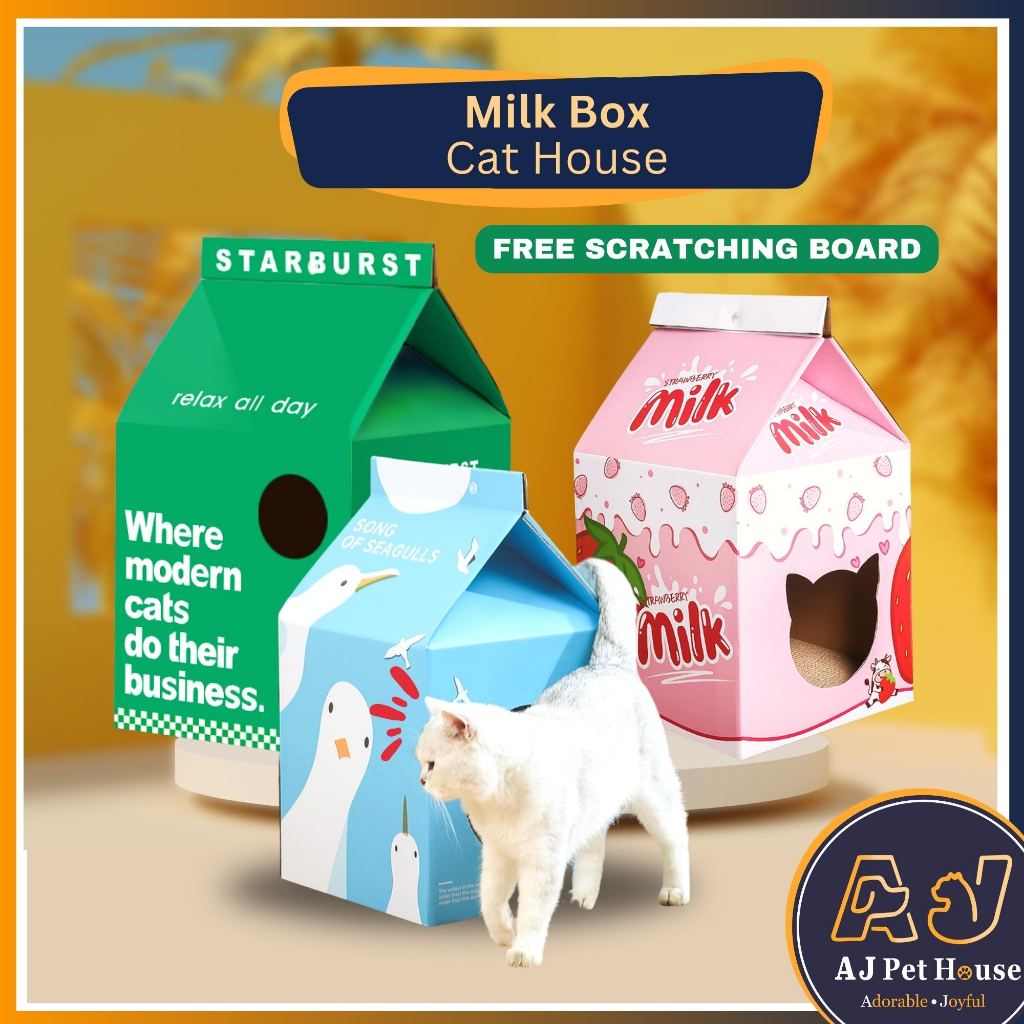 AJPET Large Cat House Milk Box Cat Scratcher Scratching Board Cat Bed ...