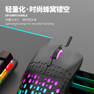 Raiku G701 Wired RGB Luminous Light Ergonomic Honeycomb Hollowing Gaming Mouse with Multimedia ...