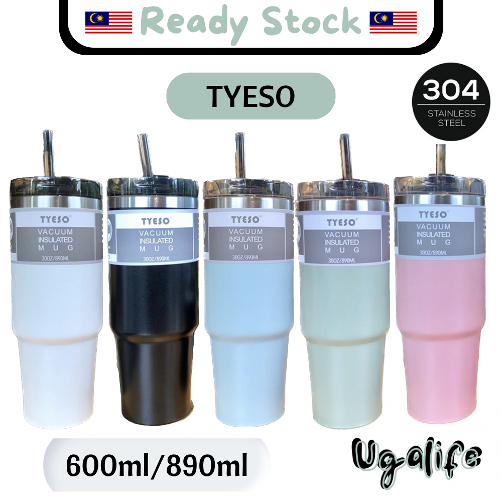 TYESO 600ml/890ml Tumbler Stainless Steel Thermos Water Bottle Coffee Cup Mug Straw CLEARANCE ...
