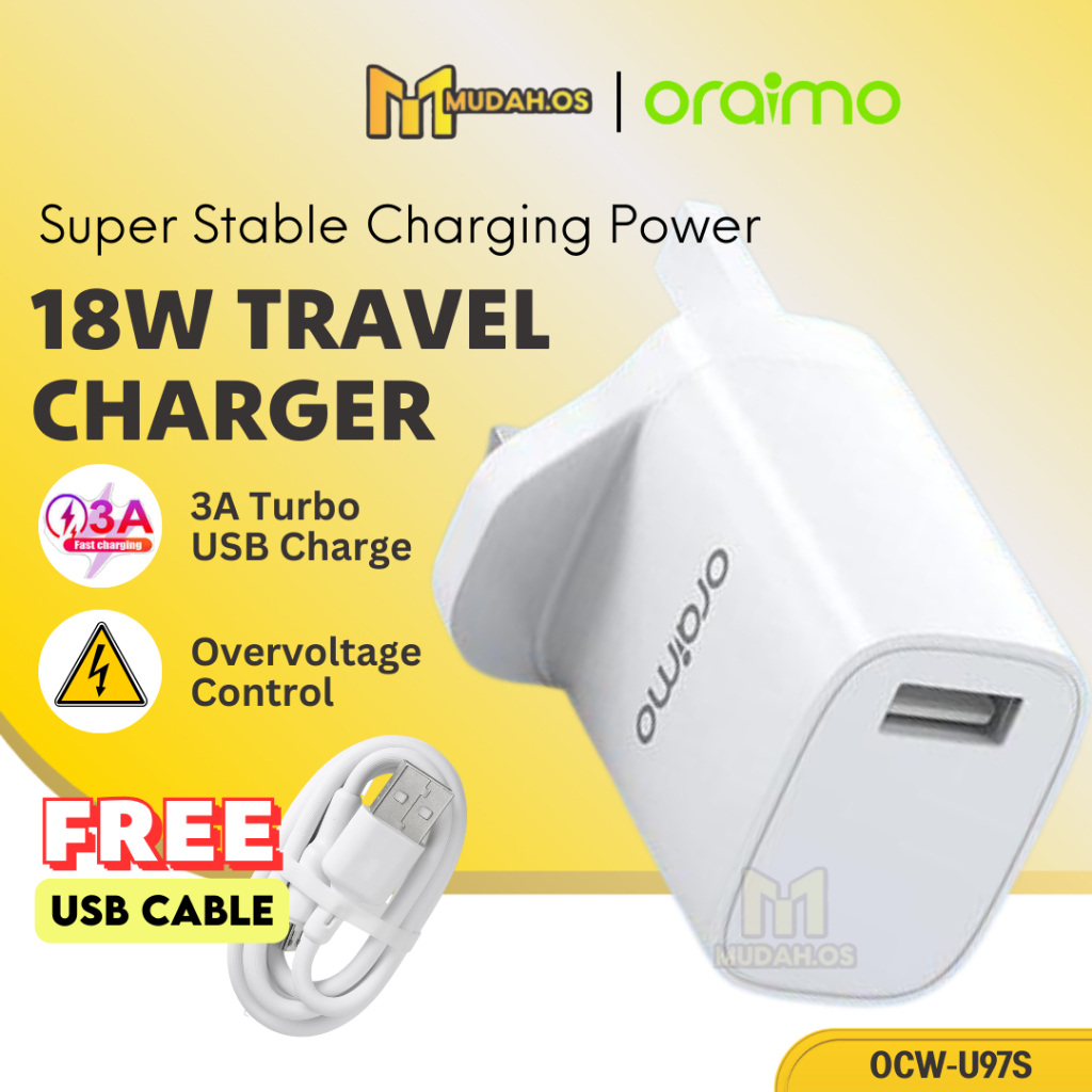 ORAIMO 18W Fast Charging Charger Adapter OCW-U97S UK Plug USB Port ...