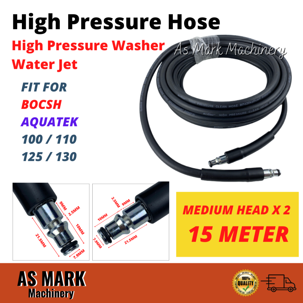 BOSSH MEDIUM HEAD*2 10M 15M 20M High Pressure Washer Hose / Water Jet ...