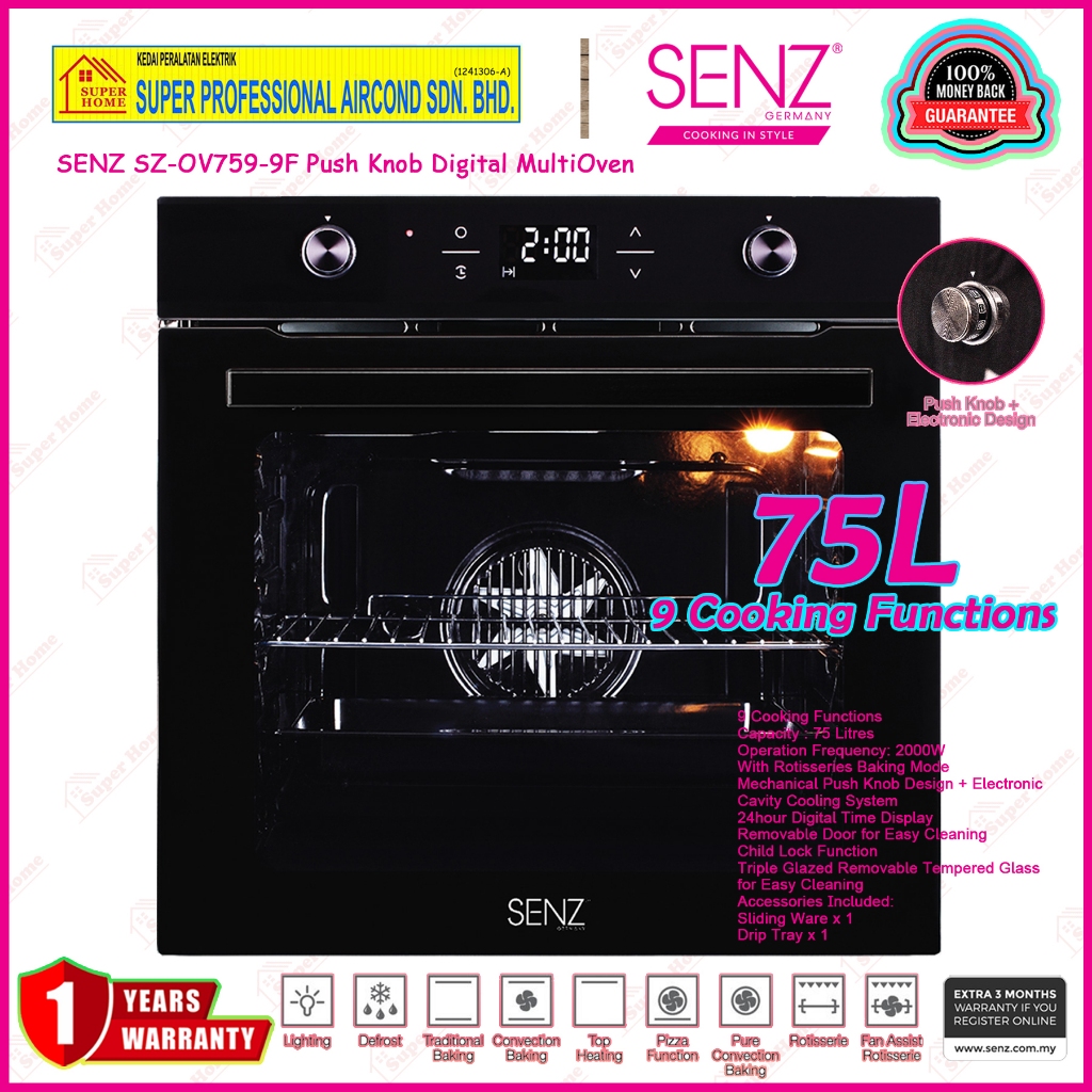 Senz Build-in Oven SZ-OV759-9F Push Knob Digital Multi Oven 75L ((9 ...
