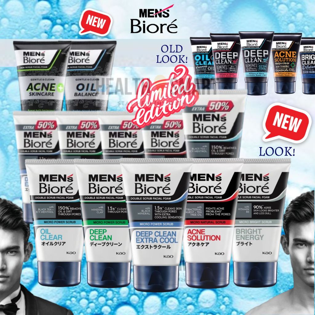 Biore Men Double Scrub Facial Foam / Oil Balance [ Acne / Bright Clean ...