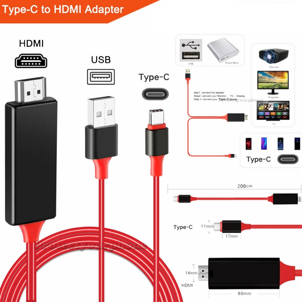 🇲🇾 MHL USB-C Type C to HDMI USB A HD TV Cable Adapter For Android ...