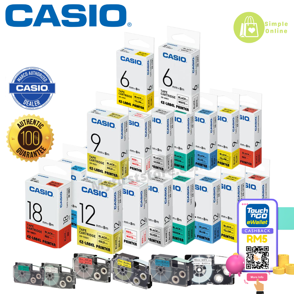 Genuine Casio XR-6 6mm/XR-9 9mm/XR-12 12mm/XR-18 18mm EZ-Label Printer Tape Cartridge | Shopee ...