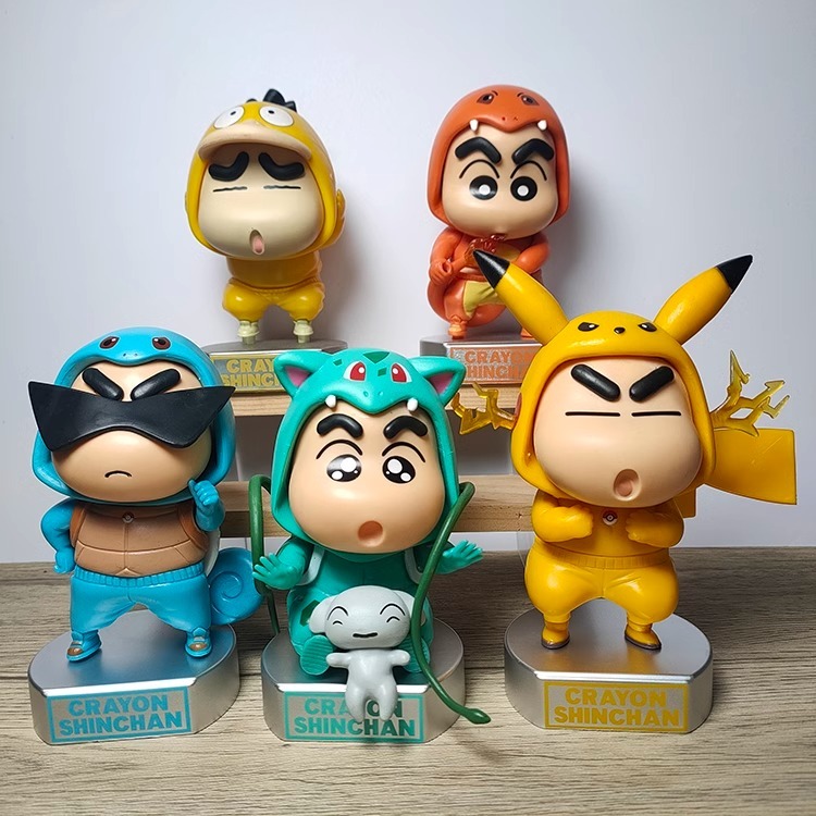 Shin Chan Anime Figure Cosplay Pikachu Psyduck Charmender Bulbasaur ...