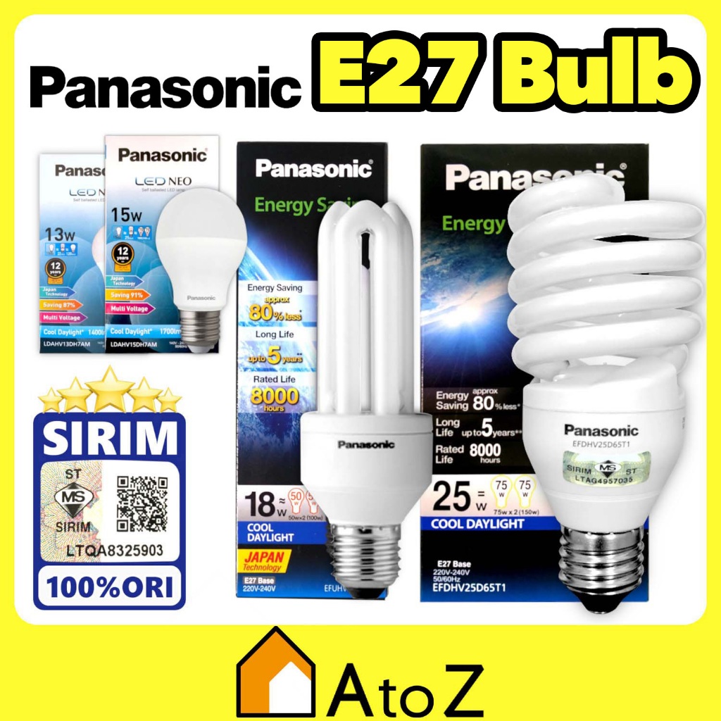 Panasonic Light Bulb LED / CFL 6500k Cool Daylight (White) 13W 15W 18W ...