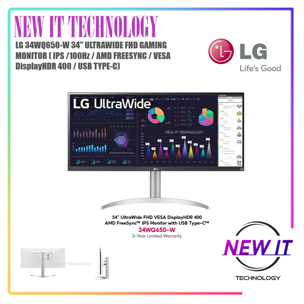 LG 34WQ650-W 34" ULTRAWIDE FHD 1080P GAMING MONITOR ( IPS /100Hz / AMD ...